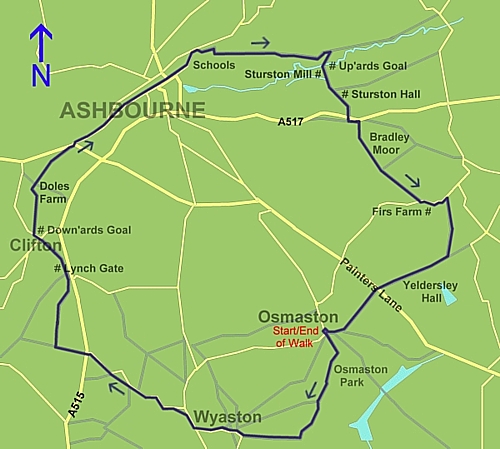 Ashbourne - Down 'ards Walk Map :: Brilwalks.Com