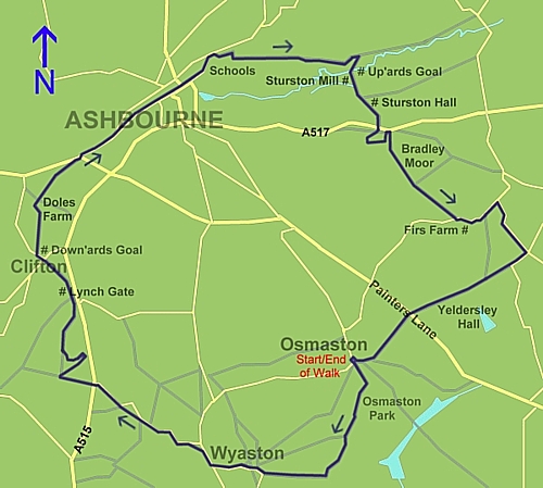 Ashbourne - Down 'ards Walk Map :: Brilwalks.Com