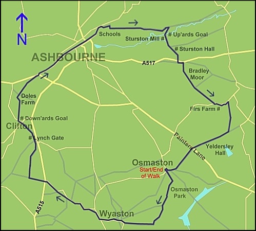 Ashbourne - Down 'ards Walk Map :: Brilwalks.Com