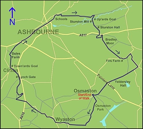 Ashbourne - Down 'ards Walk Map :: Brilwalks.Com